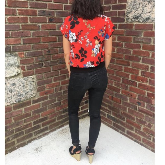 Vintage | Jackets & Coats | Vintage Red Cropped Mini Jacket With Floral ...